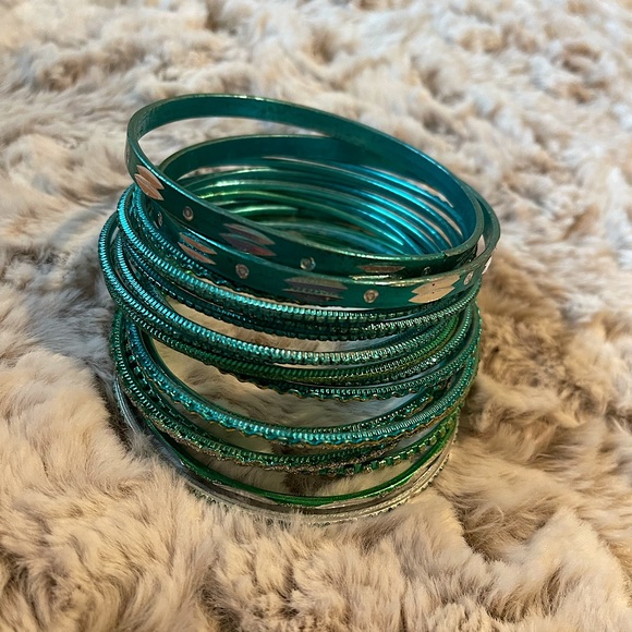 Jewelry | Authentic Indian Bangles From India Teal Color Bundle | Poshmark